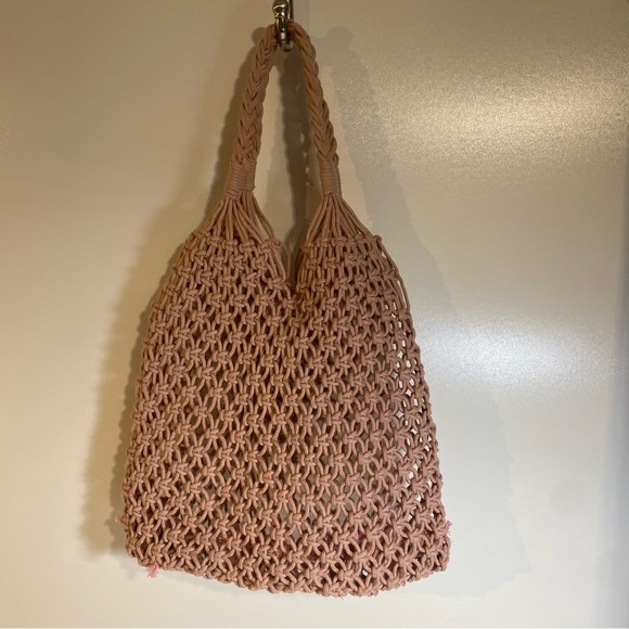 Bags | Pink Macrame Crochet Unlined Beach Market Tote Size 13x19 | Poshmark